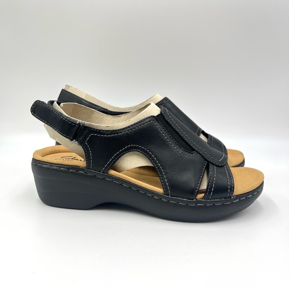 Clarks | Shoes | New Clarks Womens Merliah Style Black Leather Wedge ...